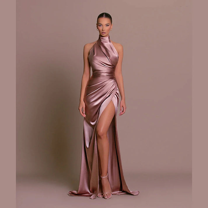 Vestido Longo de Festa Cetim com Fenda - Elegância Única – Loja Style Me